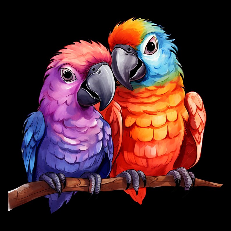 Tropical Bird Clipart, Cute Parrots PNG Image - Etsy