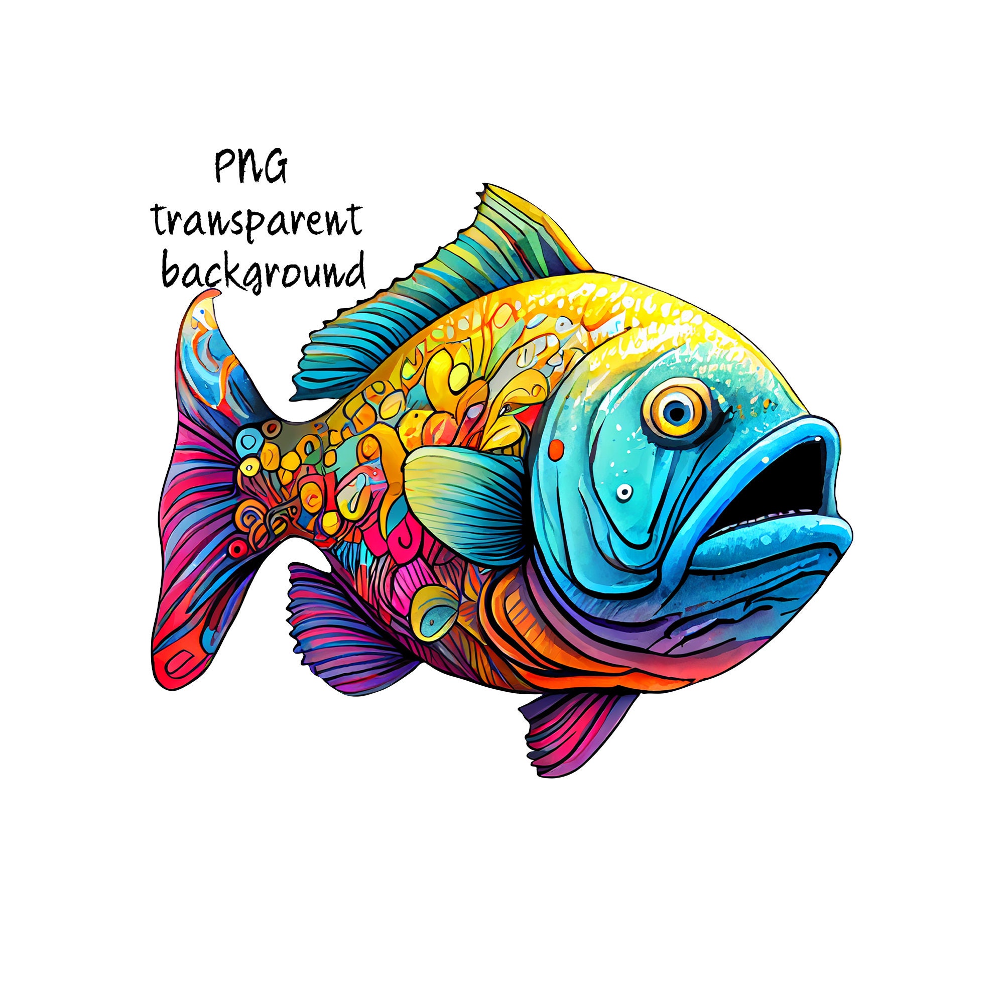 Fish Png Colorful Funny Watercolors Drawing. Funny Fish Png Digital ...