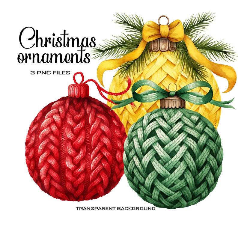 Christmas Ornaments Watercolor Clipart Set of 3 PNG Images - Etsy