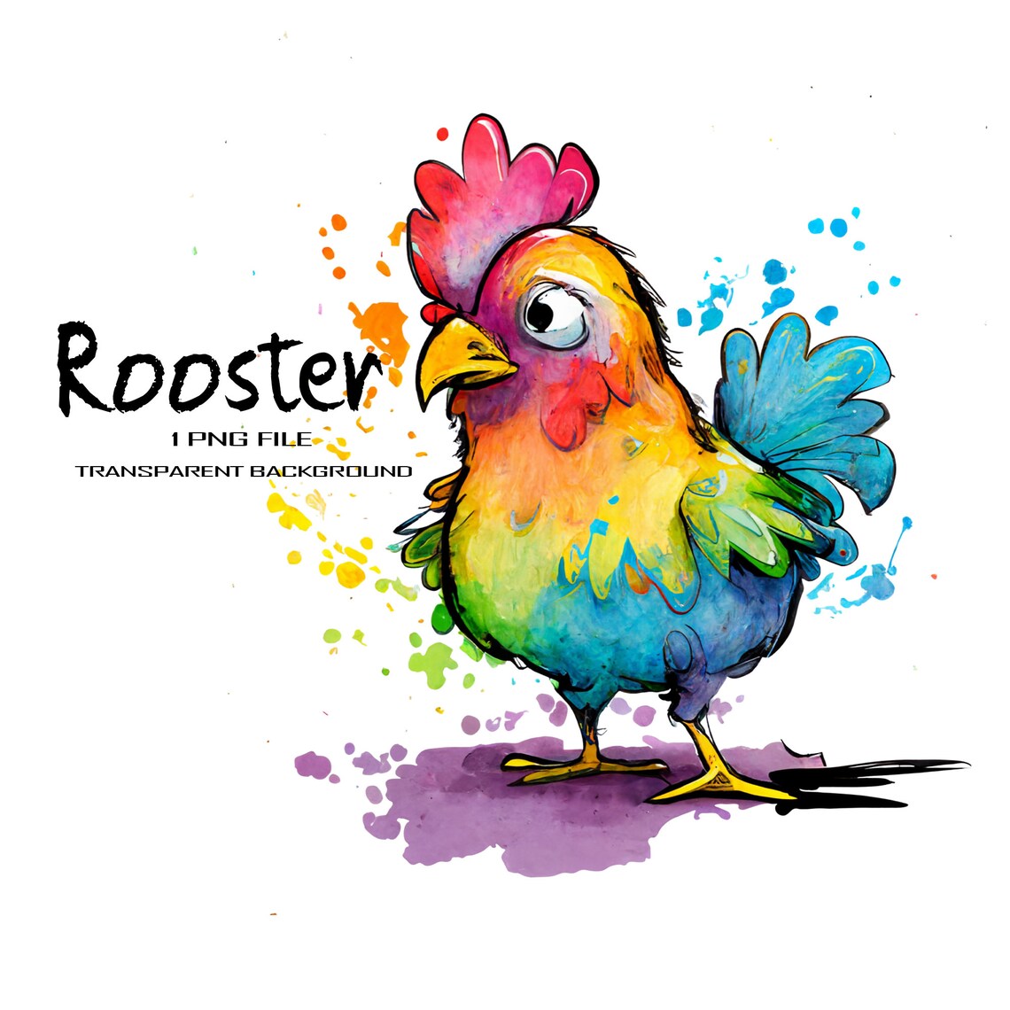 Digital Watercolor Summer Rooster Clipart Colorful Summer PNG Design - Etsy