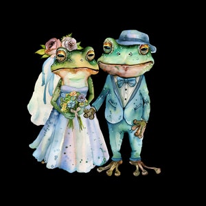 Whimsical Frog Wedding Day Illustration - Bride and Groom Frogs PNG ...