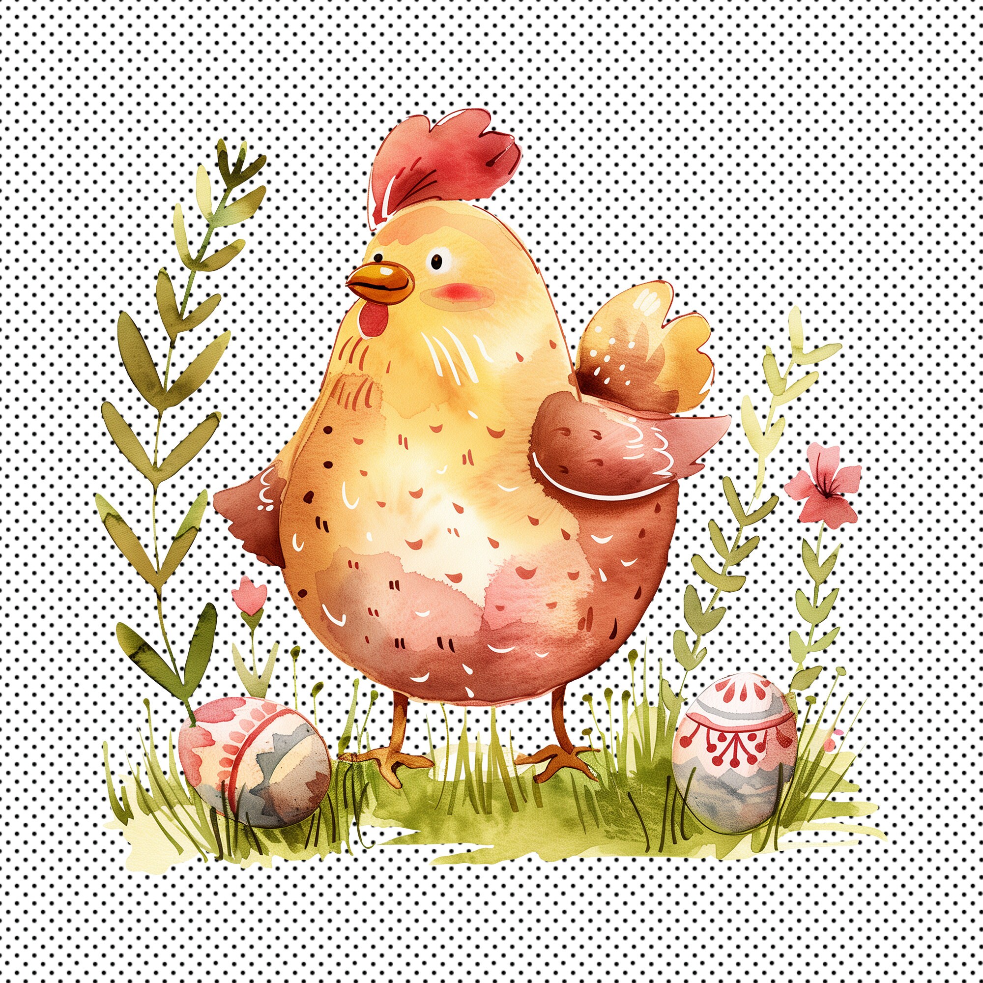 Easter Clipart, Chicken, Egg and Spring Flowers PNG, Digital Art ...
