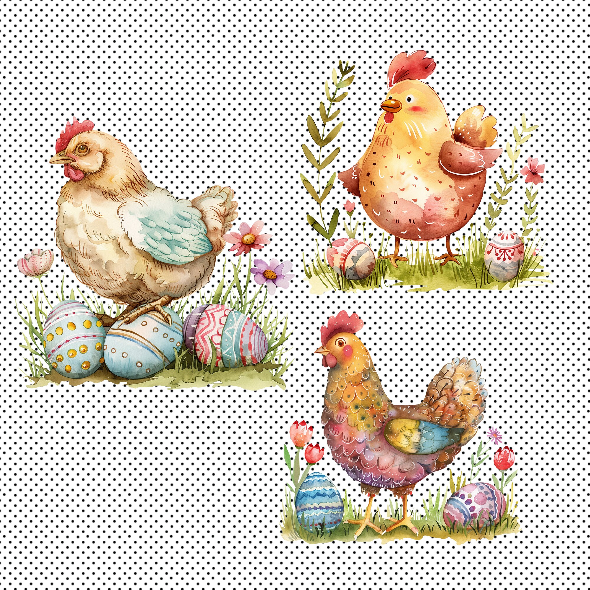 Easter Clipart, Chicken, Egg and Spring Flowers PNG, Digital Art ...
