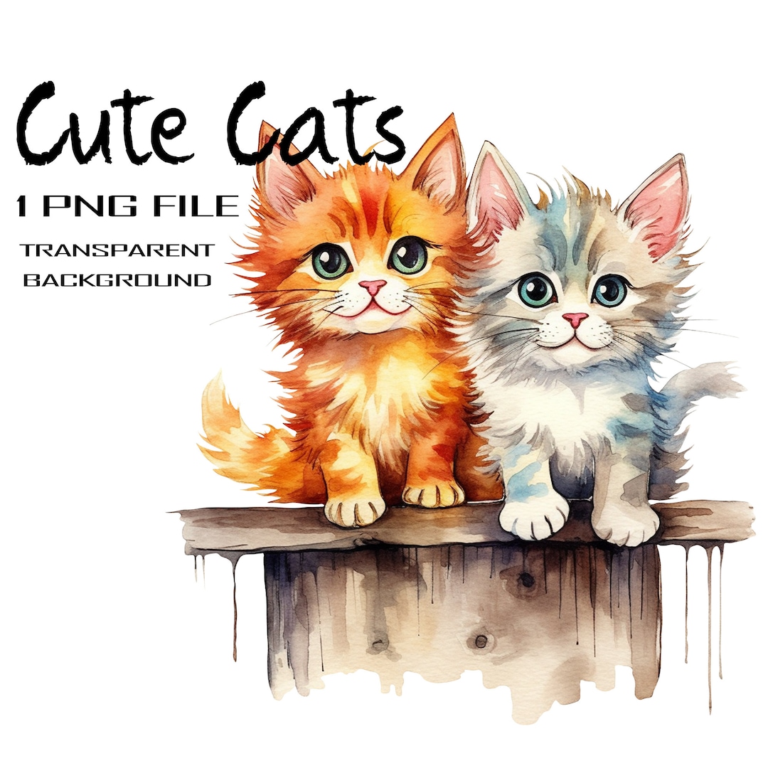 Whimsical Watercolor Cute Cat Clipart - Charming and Playful Feline ...