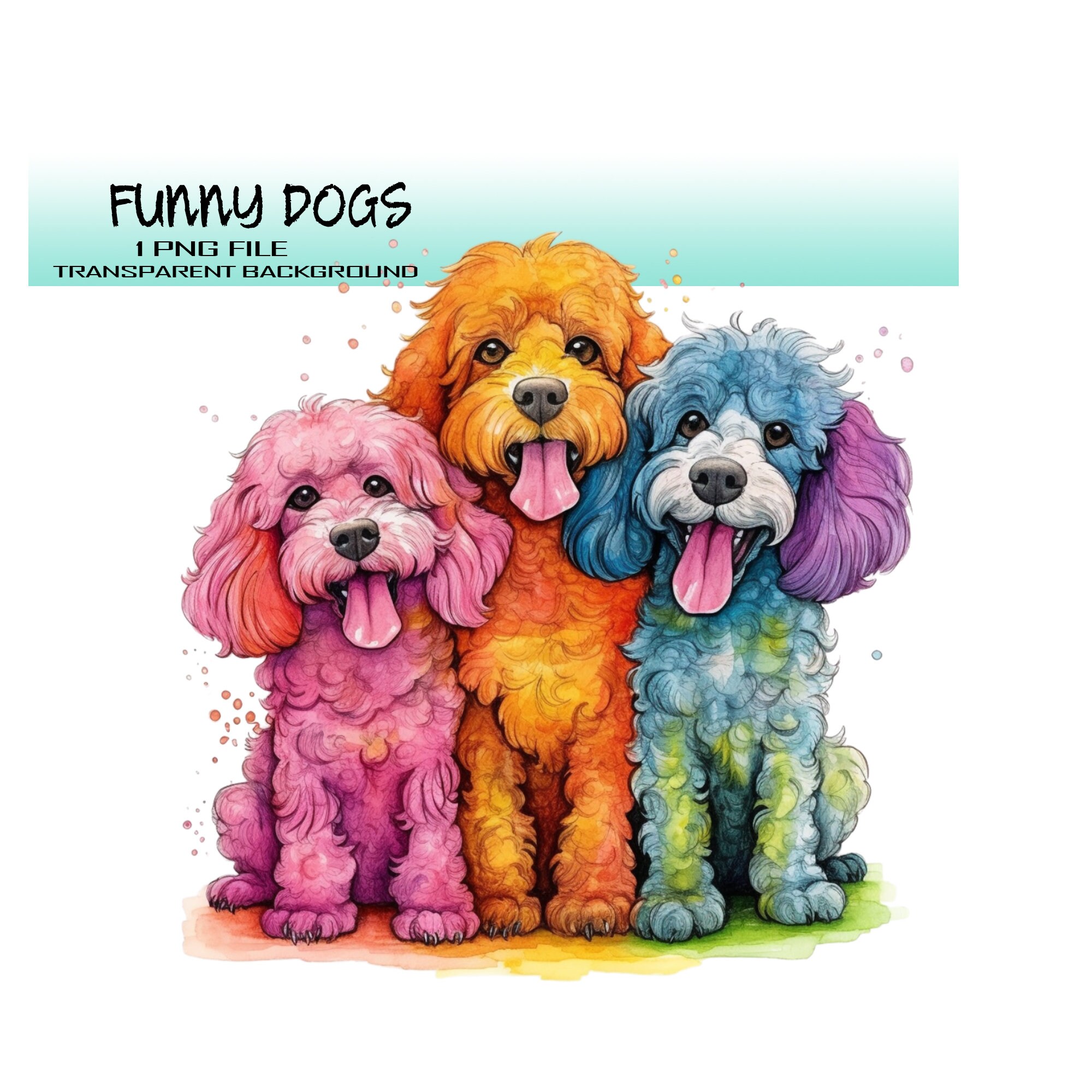 Png Funny Animal Clipart. Colorful Watercolor Dog Digital File for ...