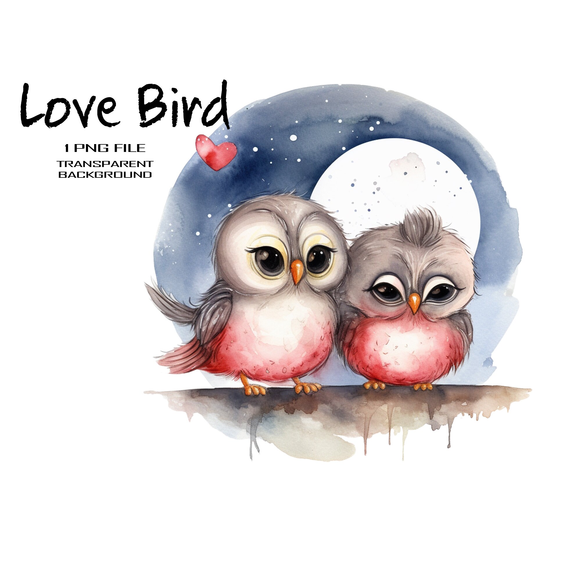 Bird in Love PNG Watercolor Clipart for Sublimation. Spring Bird Cute ...