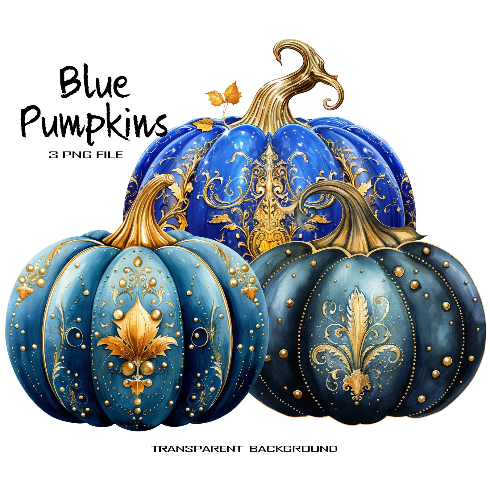Watercolor Pumpkins PNG Clipart in Blue Color With Transparent ...