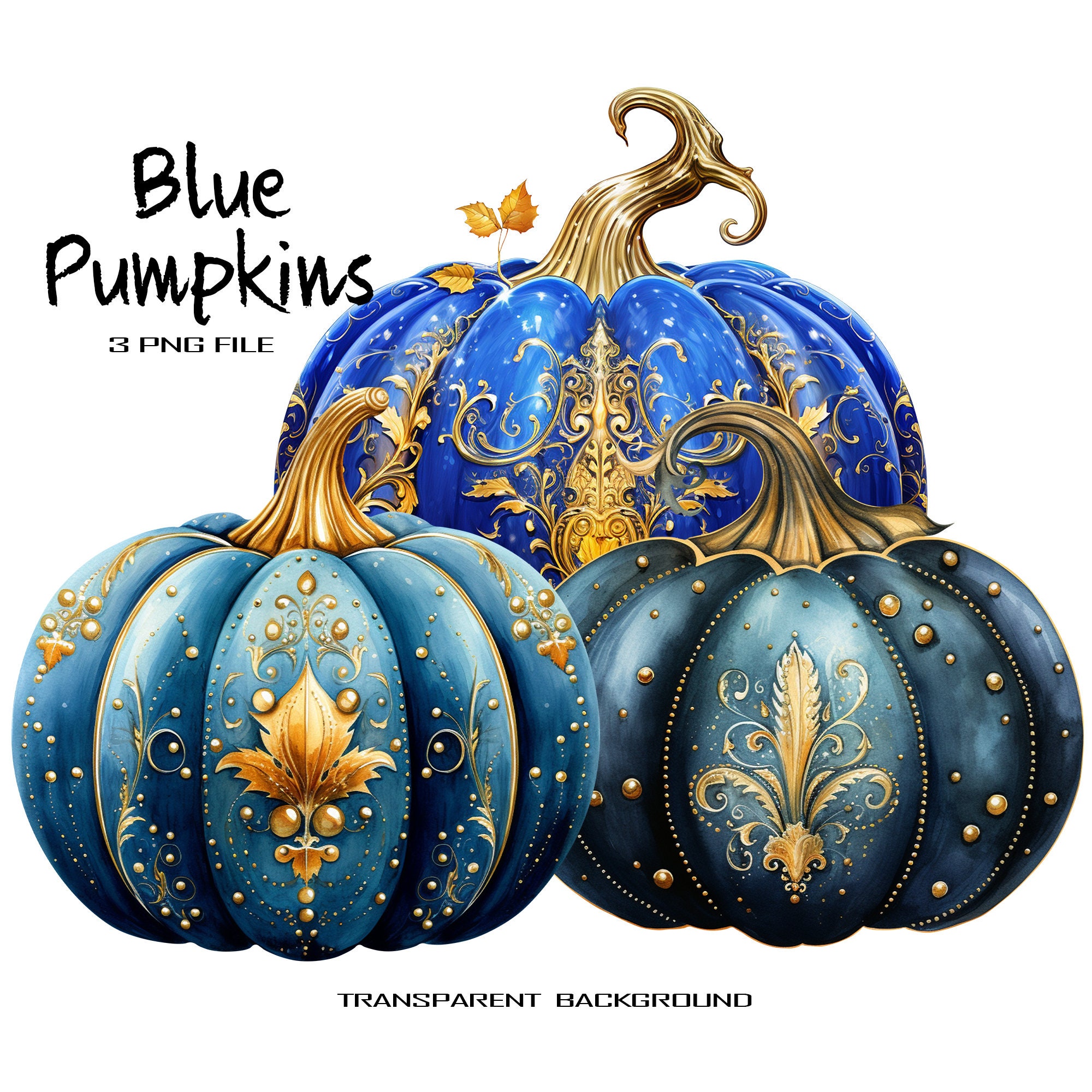 Watercolor Pumpkins PNG Clipart in Blue Color With Transparent ...