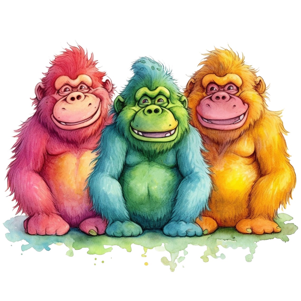 Ape Png Funny Animal Clipart. Colorful Watercolor Gorilla Digital File ...