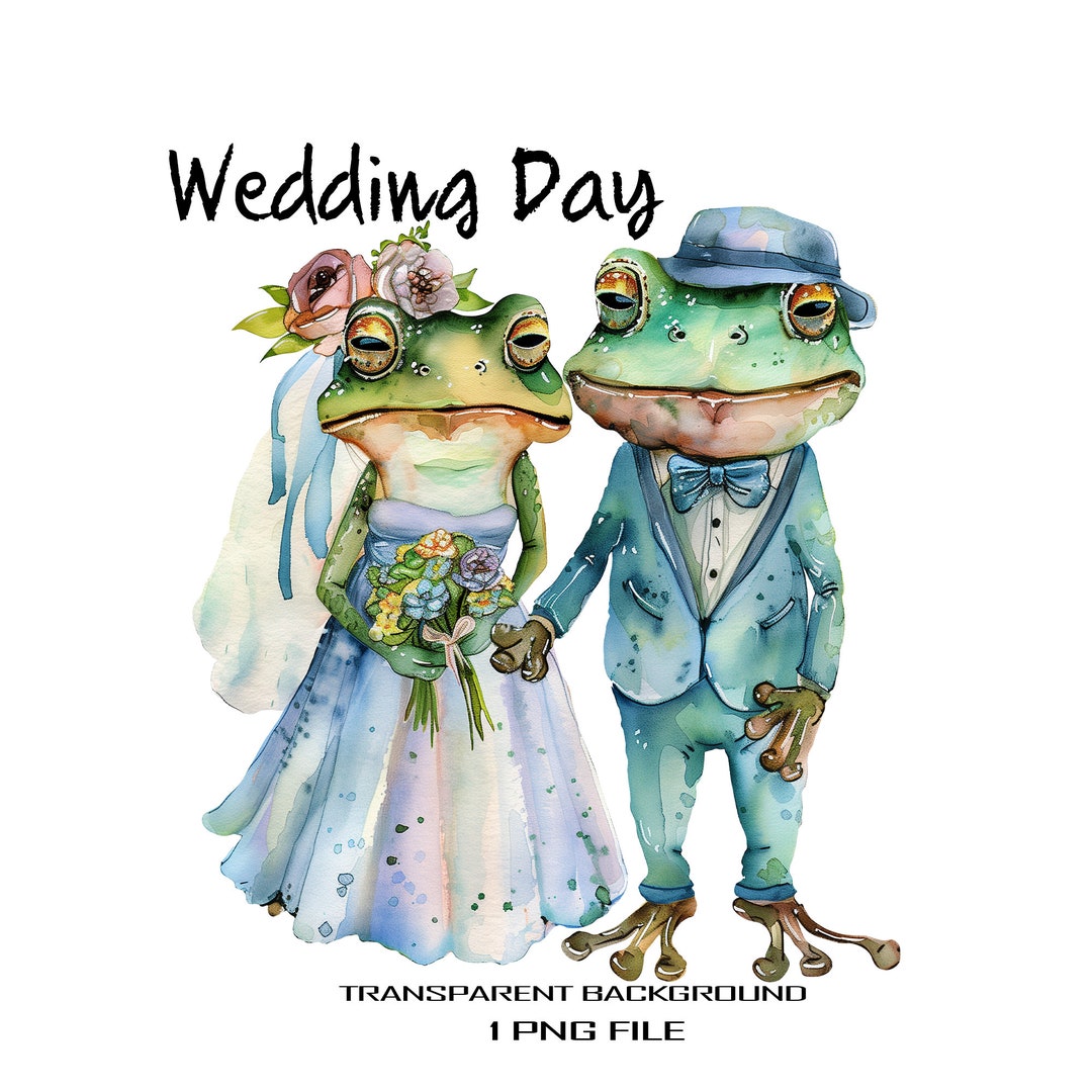 Whimsical Frog Wedding Day Illustration - Bride and Groom Frogs PNG ...