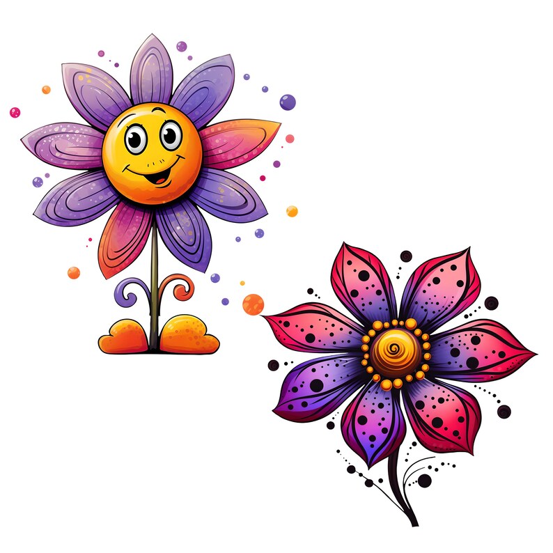 Summer Floral Funny Clipart Set of 8 PNG Images - Etsy