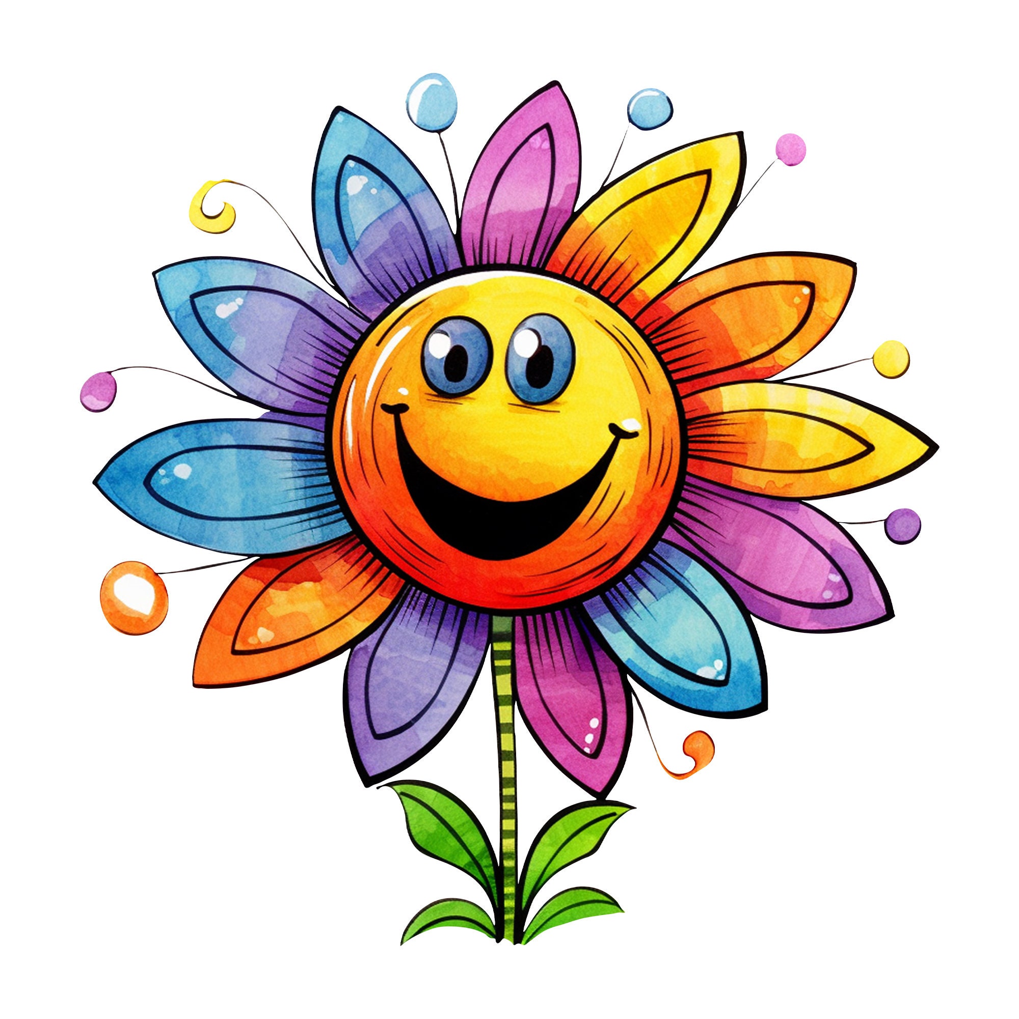 Happy Summer Vibes in Colorful Watercolor Flowers PNG Clipart Set - Etsy