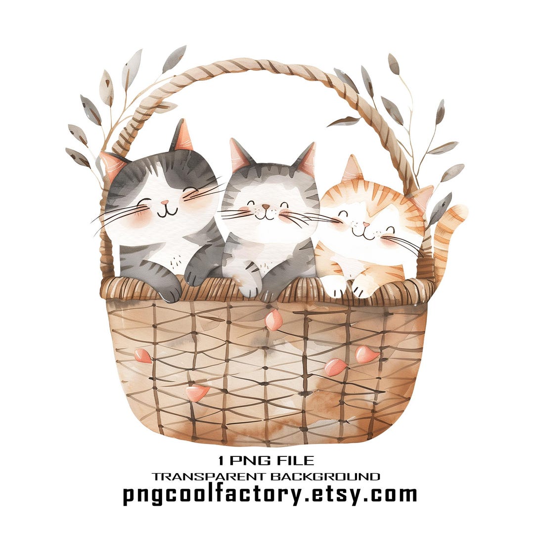 Cozy Autumn Cats Clipart - Watercolor Kittens in Basket Illustration - Etsy