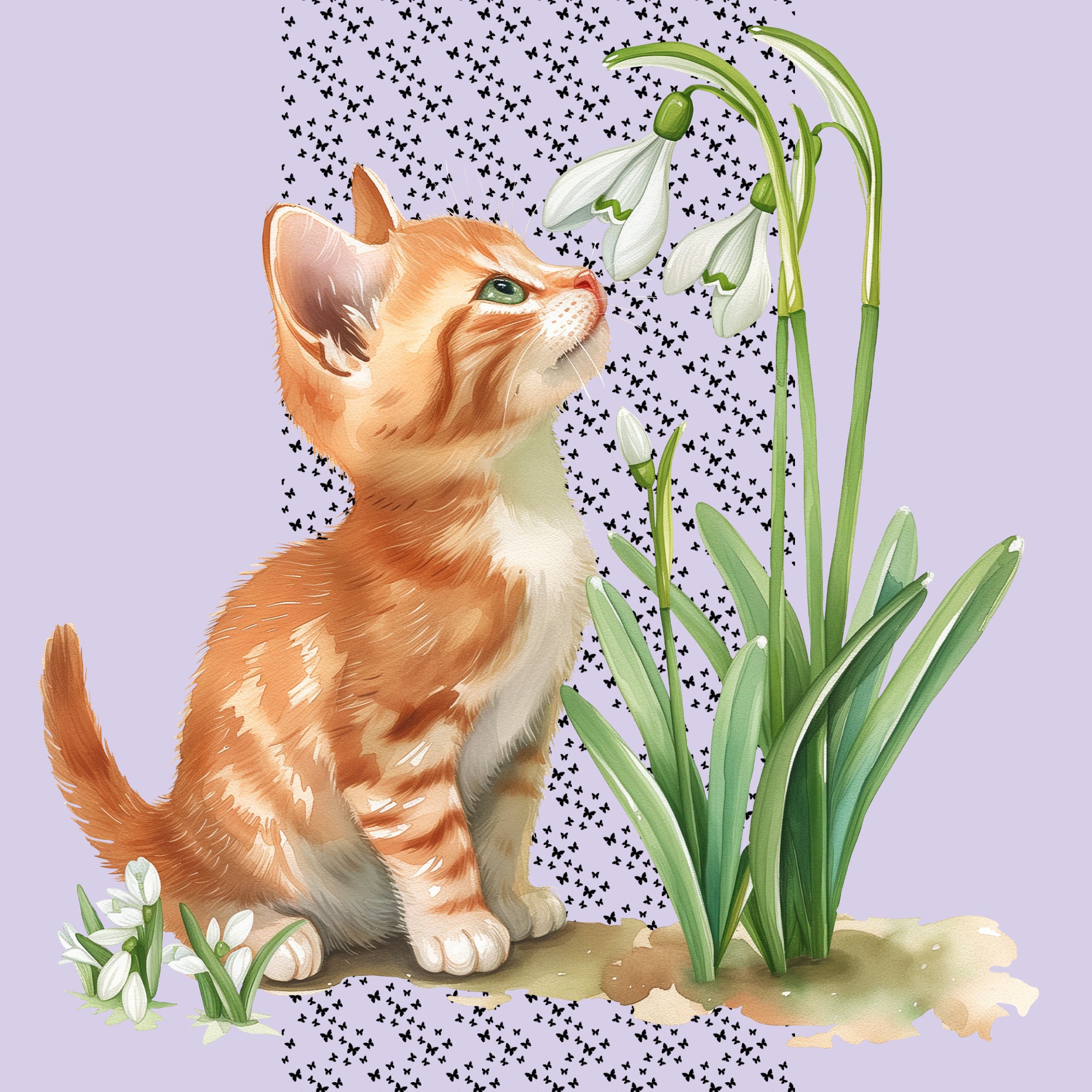 Cat Clipart, Spring Flowers Snowdrops PNG Digital Art File - Etsy