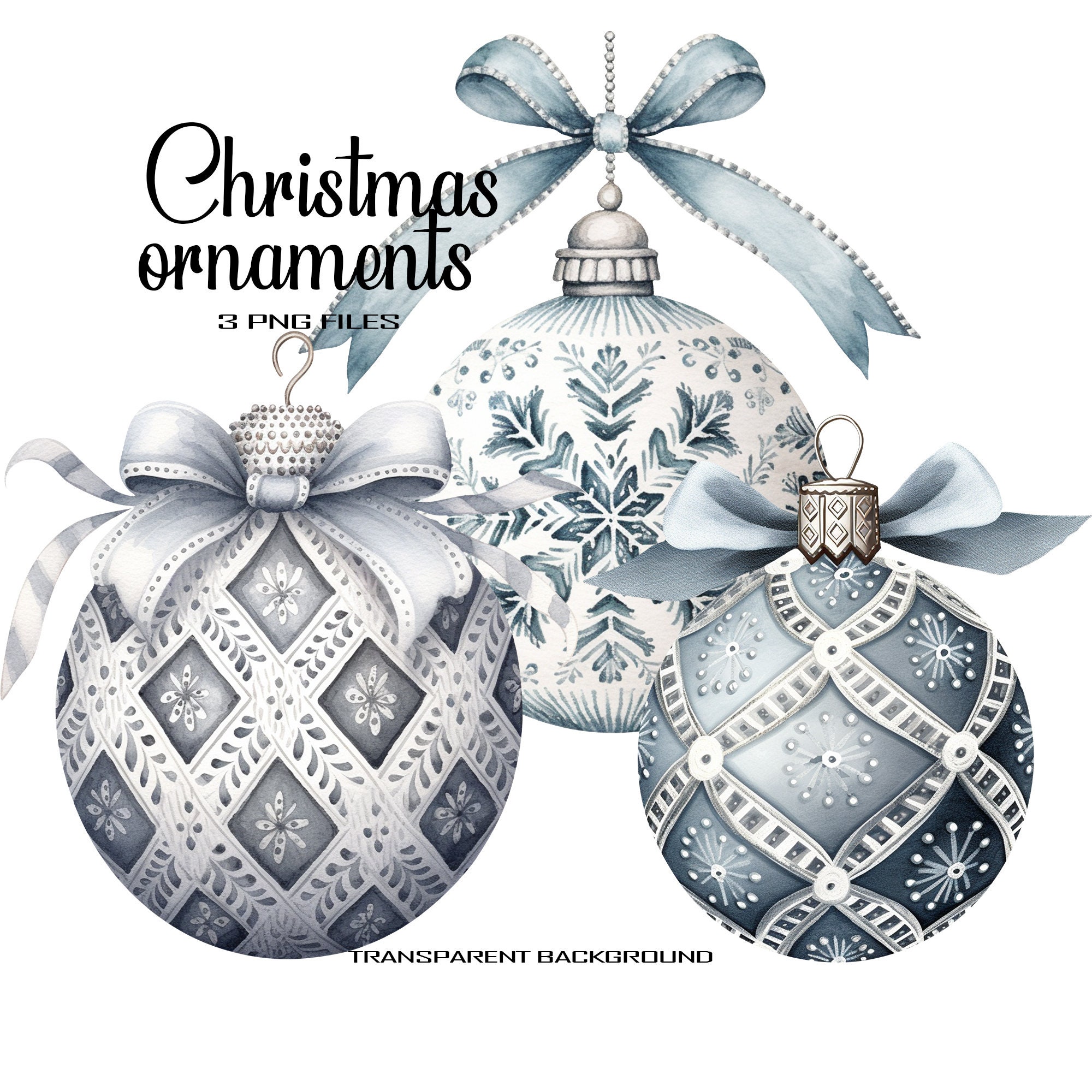 Christmas Tree Ornaments Clipart Set of 3 PNG Images - Etsy