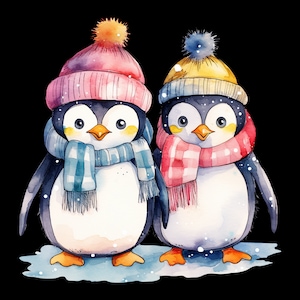 Penguins Watercolor Clipart, Winter PNG Instant Download File - Etsy