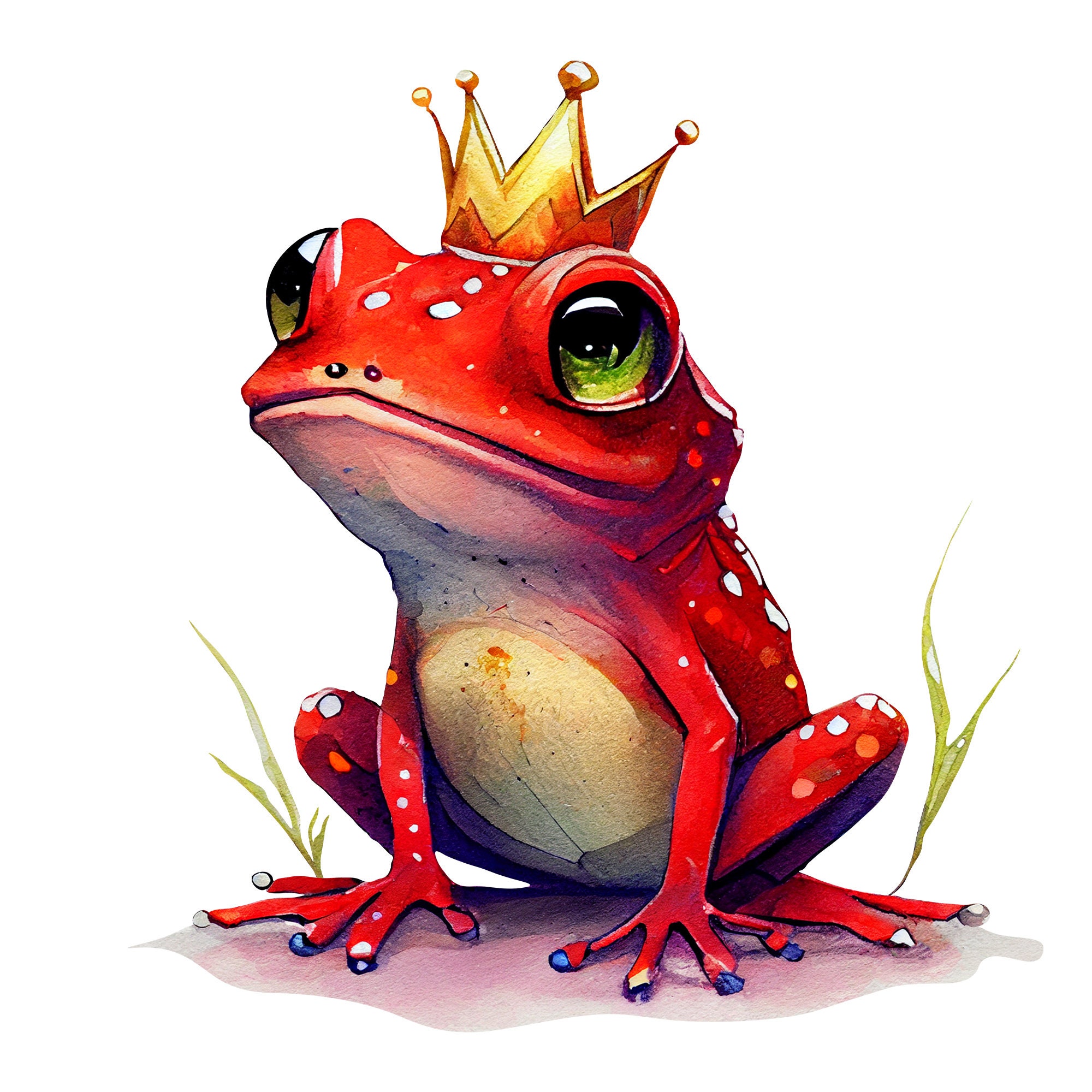 Cute Frog Clipart, Royal Animal Watercolor PNG, Funny Red Frog Digital ...