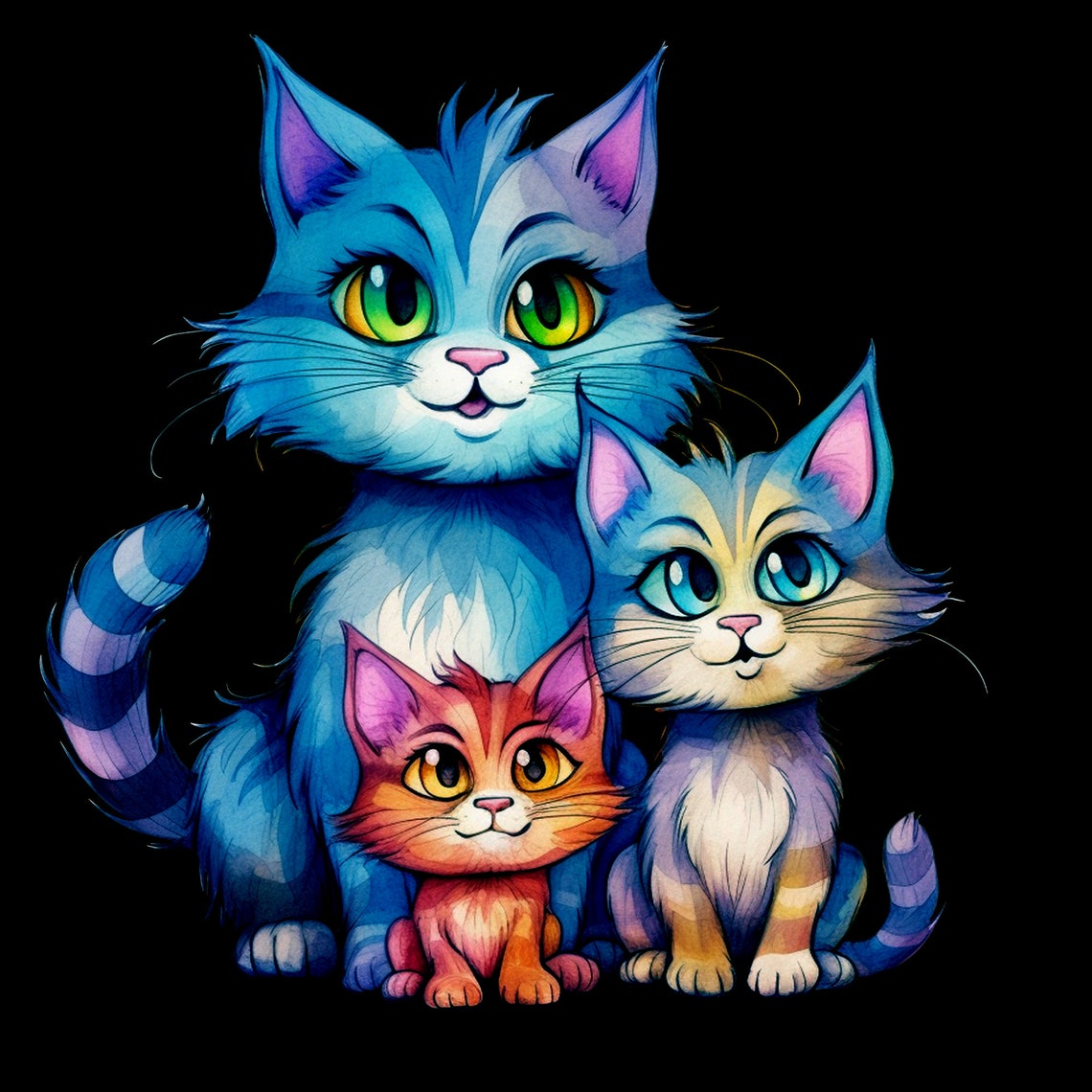 Cute Cat Clipart, Funny Animal Family PNG File - Etsy