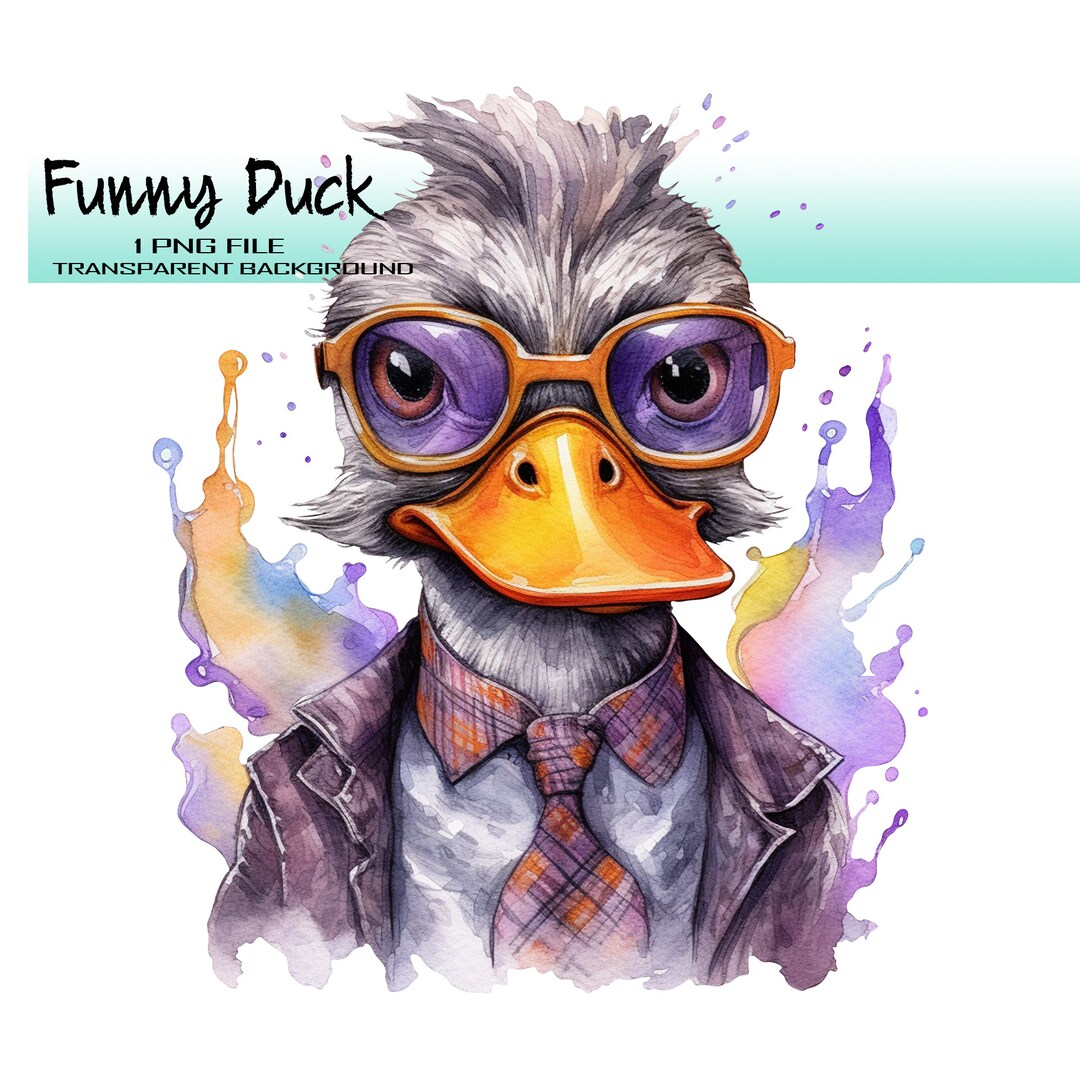Duck Watercolor Clipart, Funny Bird PNG Illustrations for Creative ...