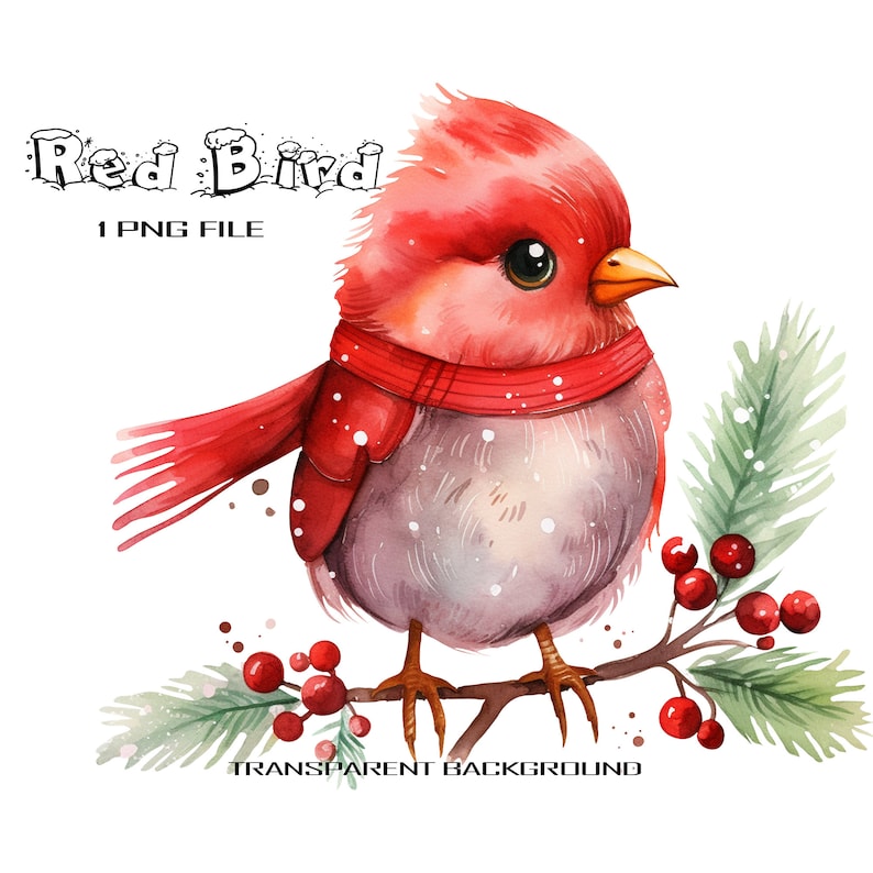 Red Bird Christmas PNG Clipart - Etsy
