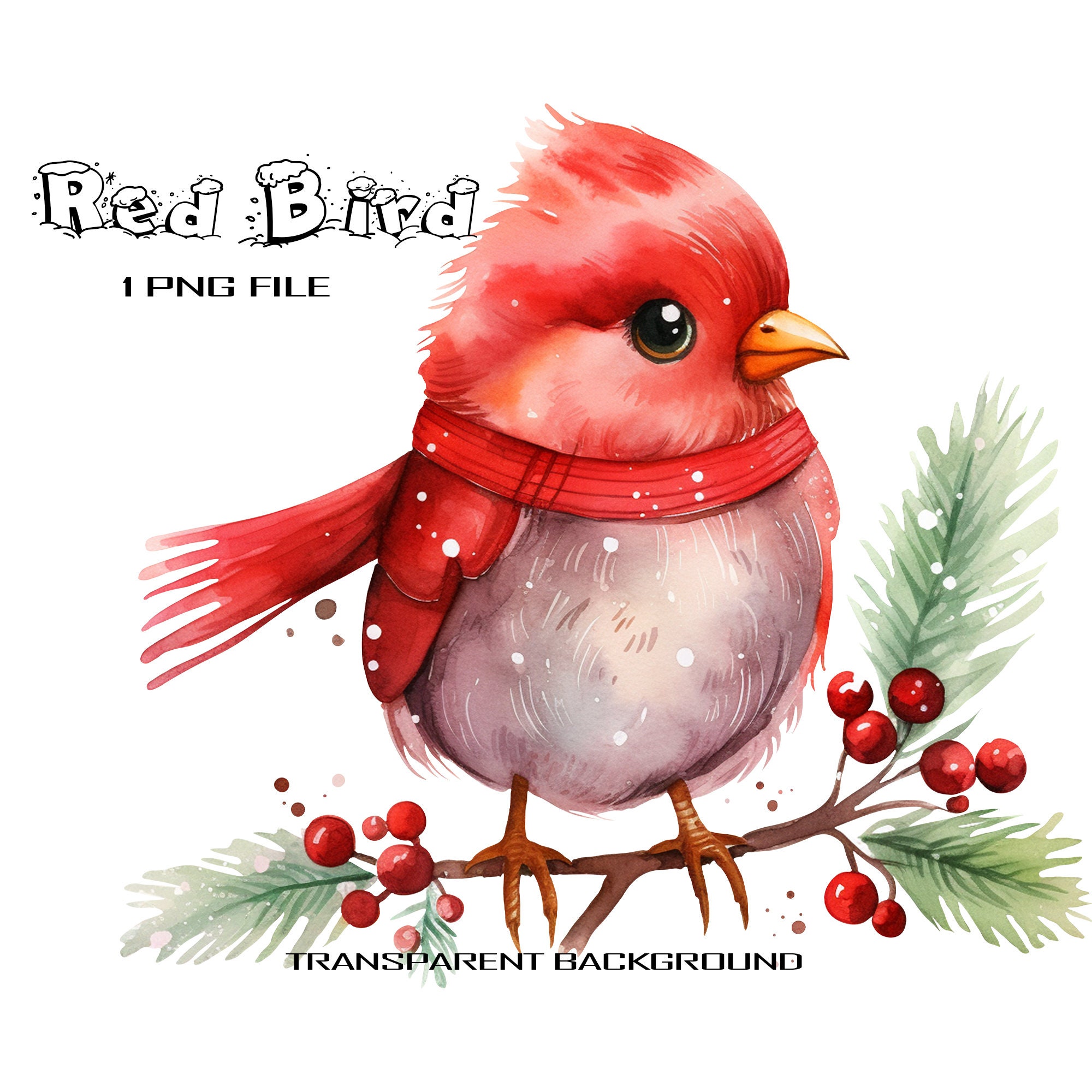 Red Bird Christmas PNG Clipart - Etsy