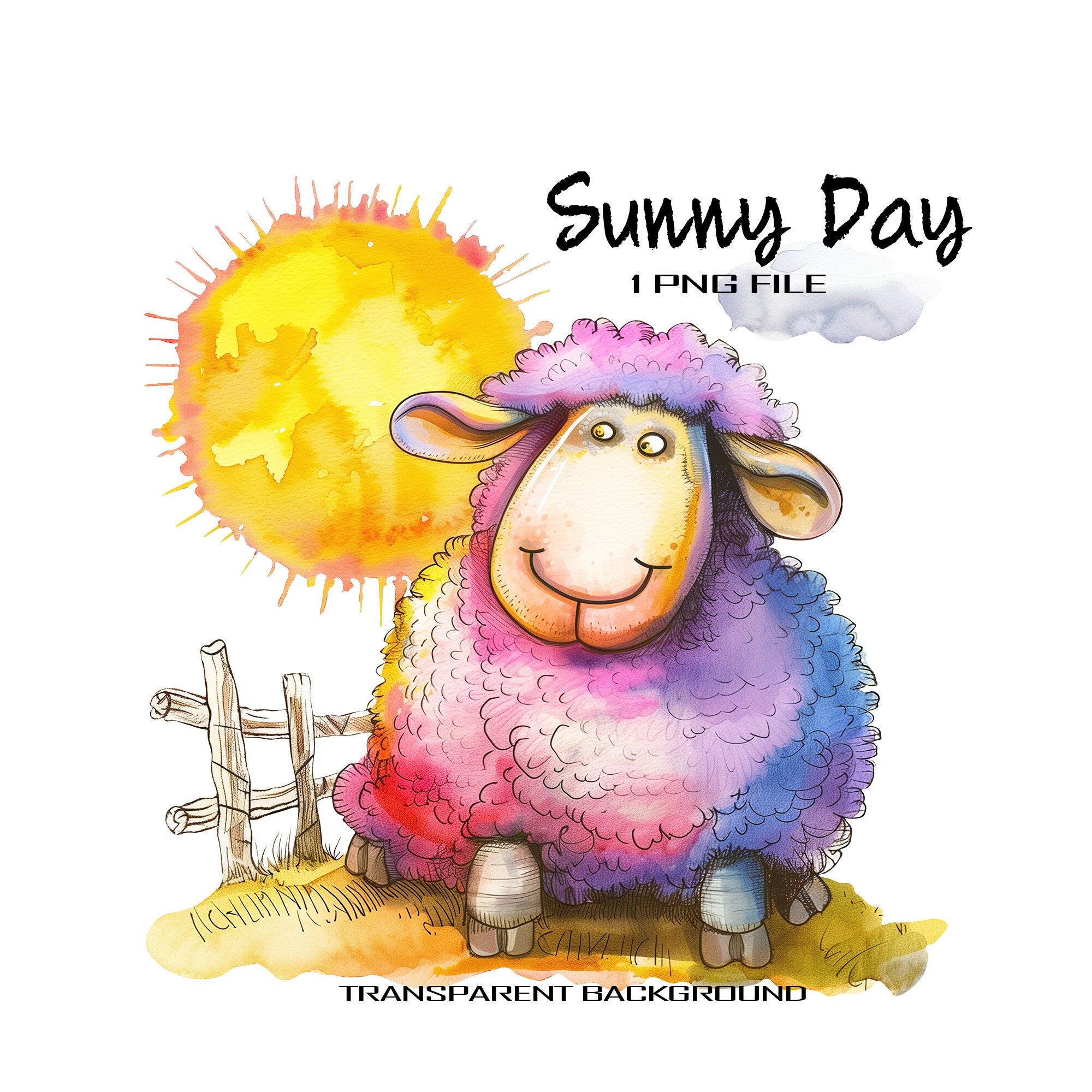 Cute Sheep Clipart, Colorful Watercolor Farm Animal PNG - Etsy