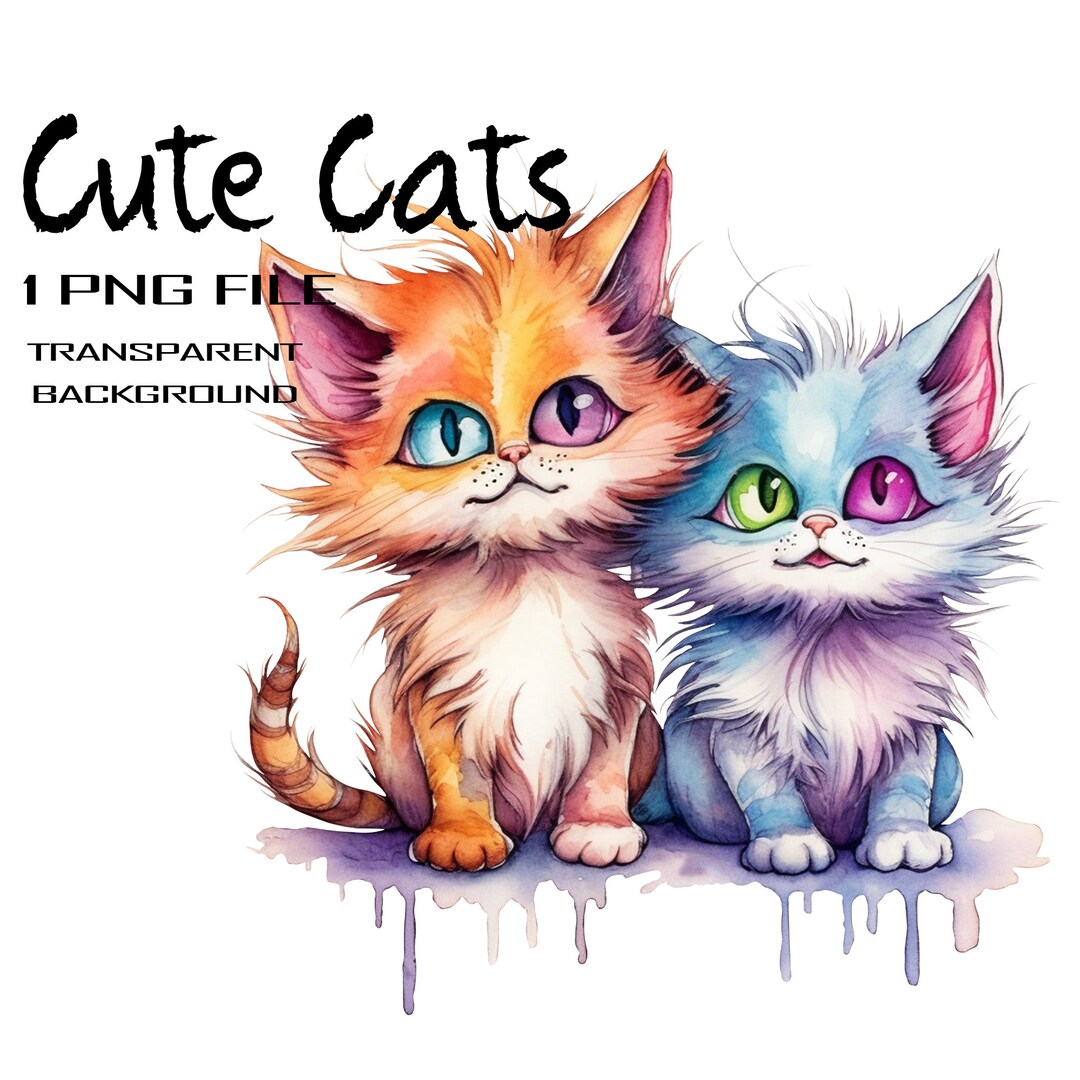 Whimsical Watercolor Cute Cat Clipart - Playful and Adorable Feline ...
