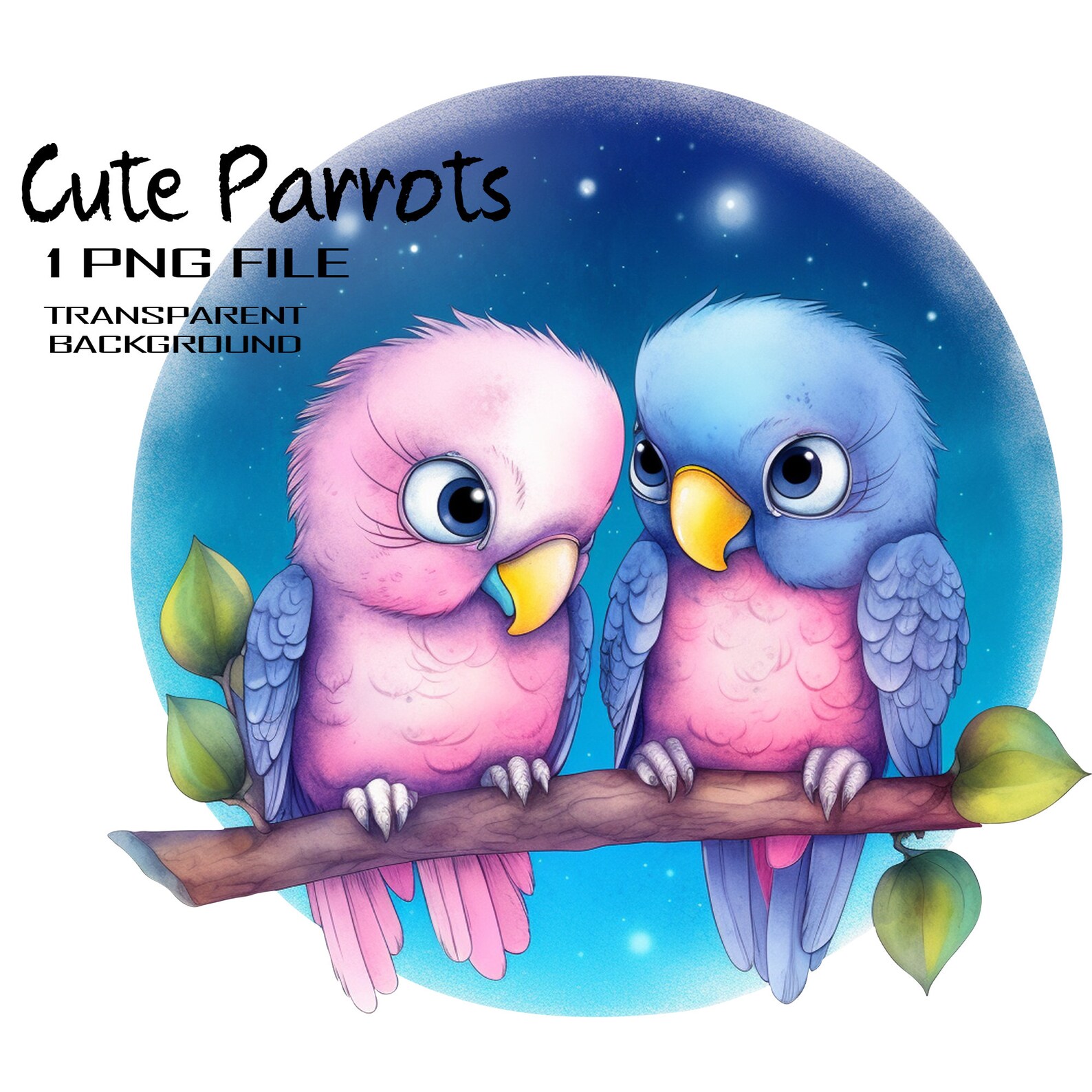 Bird PNG Clipart With Funny Chibi Parrots on Blue Moon - Etsy