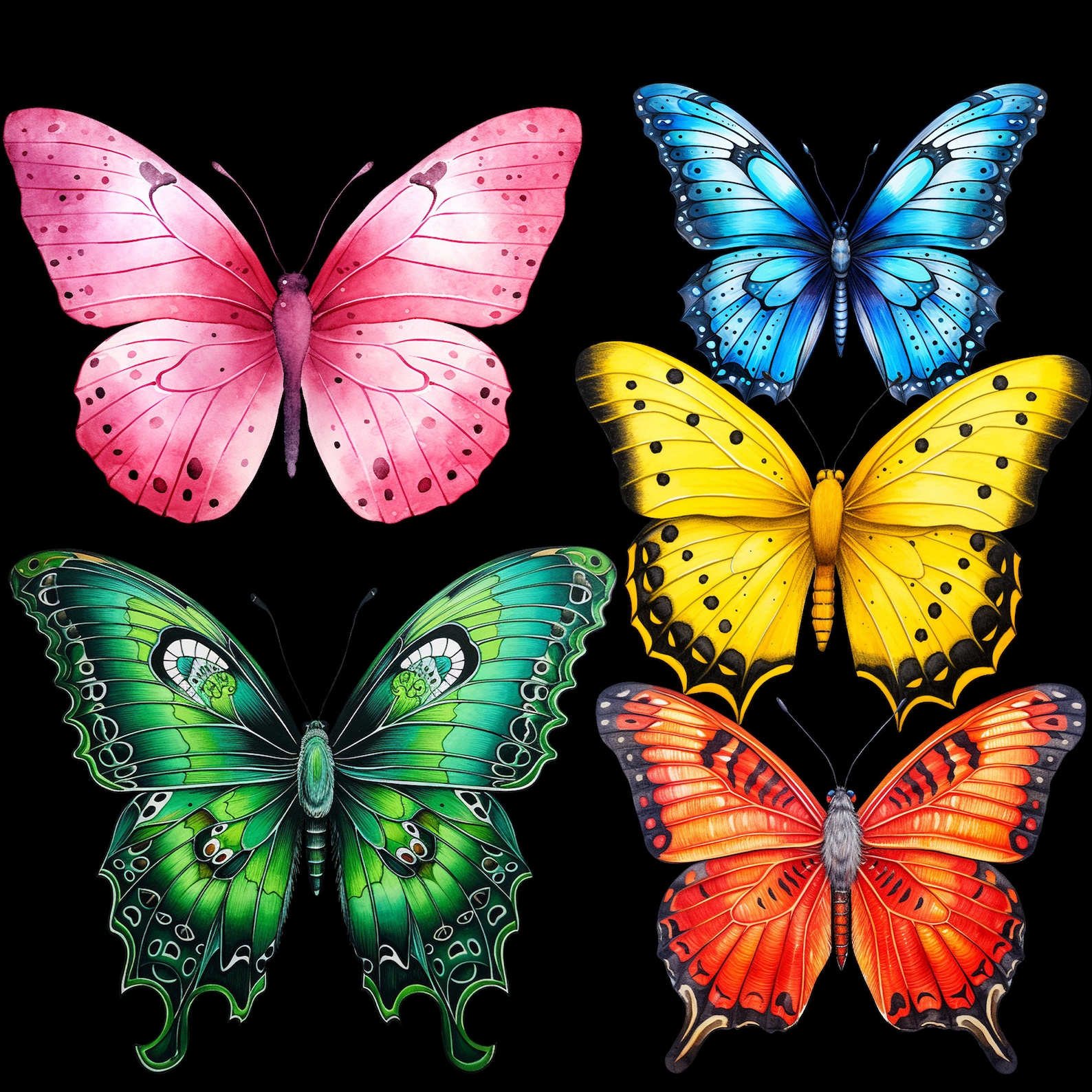 Butterfly Clipart, Colorful Insect PNG Images Set - Etsy