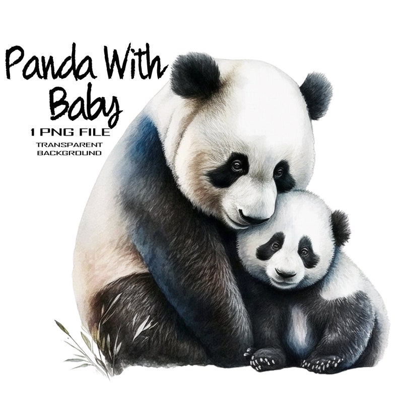 Clipart of Cute Animal, Panda Mom With Baby PNG Watercolor Digital File ...