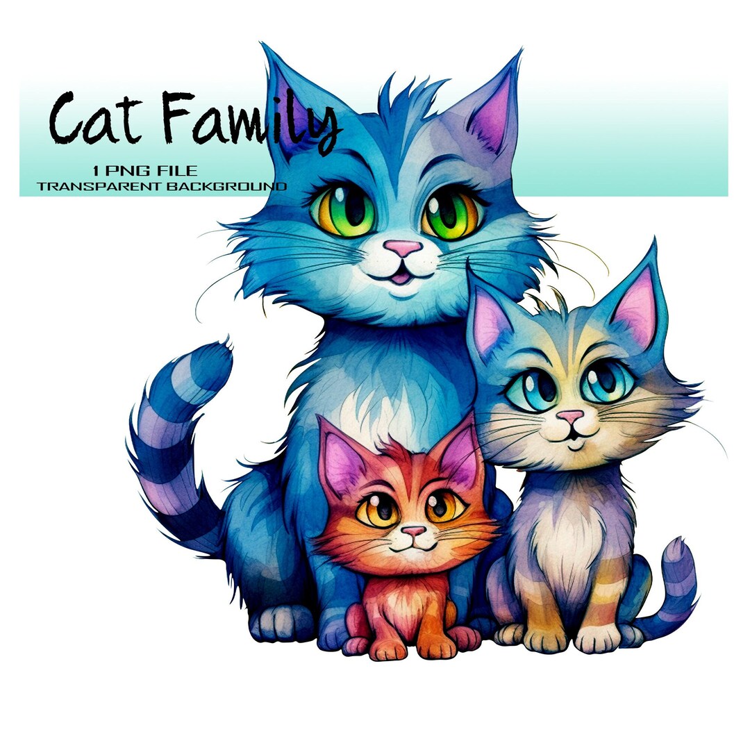Cute Cat Clipart, Funny Animal Family PNG File - Etsy