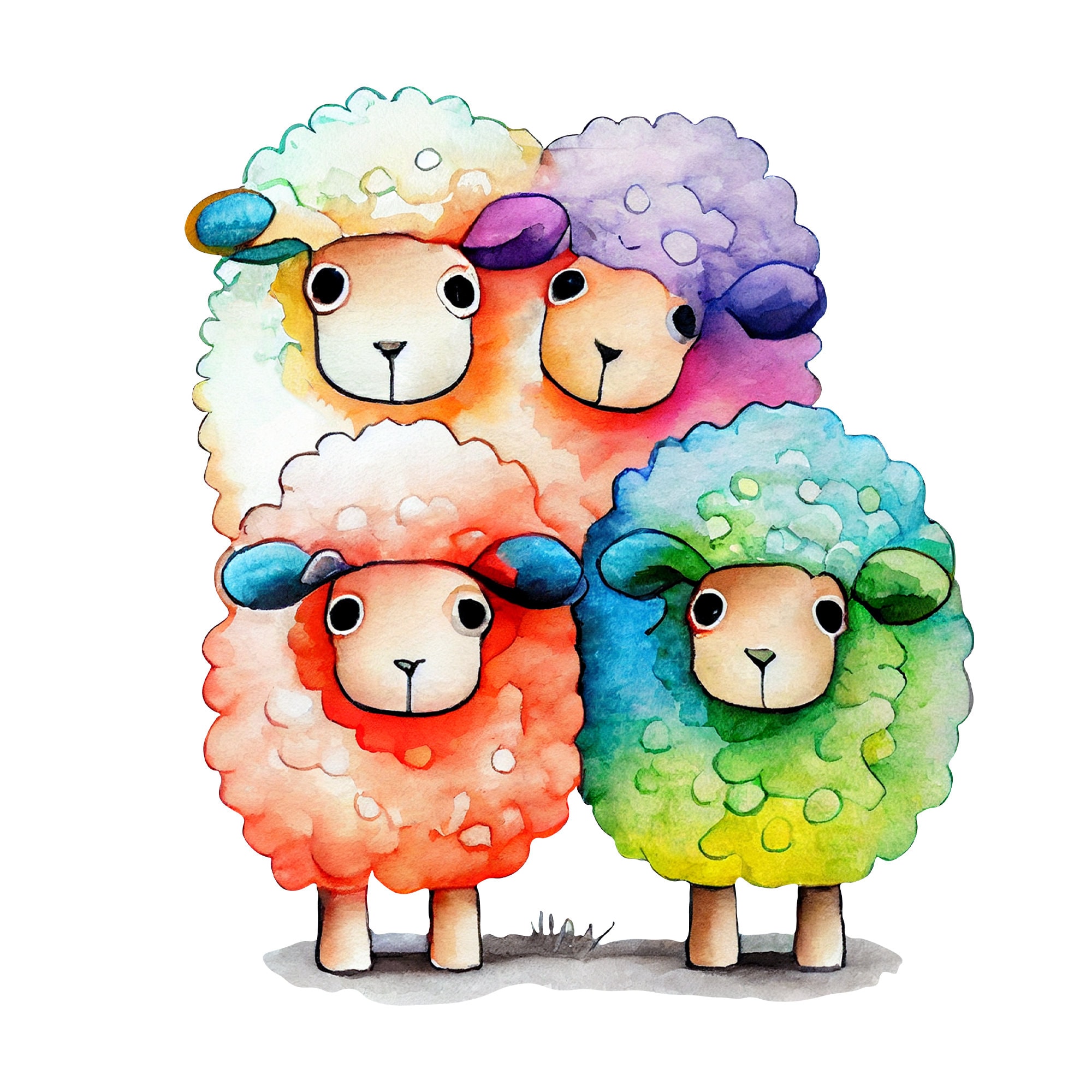 Colorful Png Sheep, Cute Farm Animals Watercolor Digital Images - Etsy