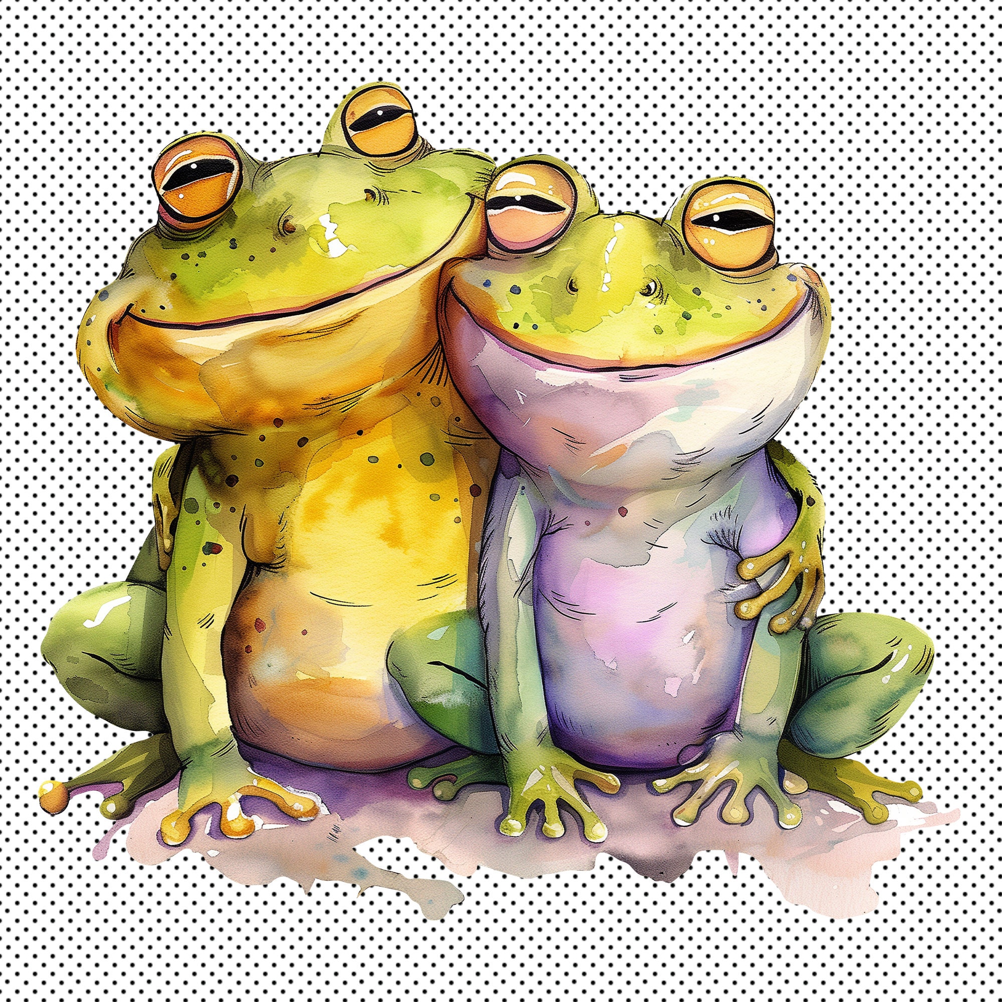 Funny Frogs Watercolor Clipart, Transparent PNG, Digital Frogs - Etsy