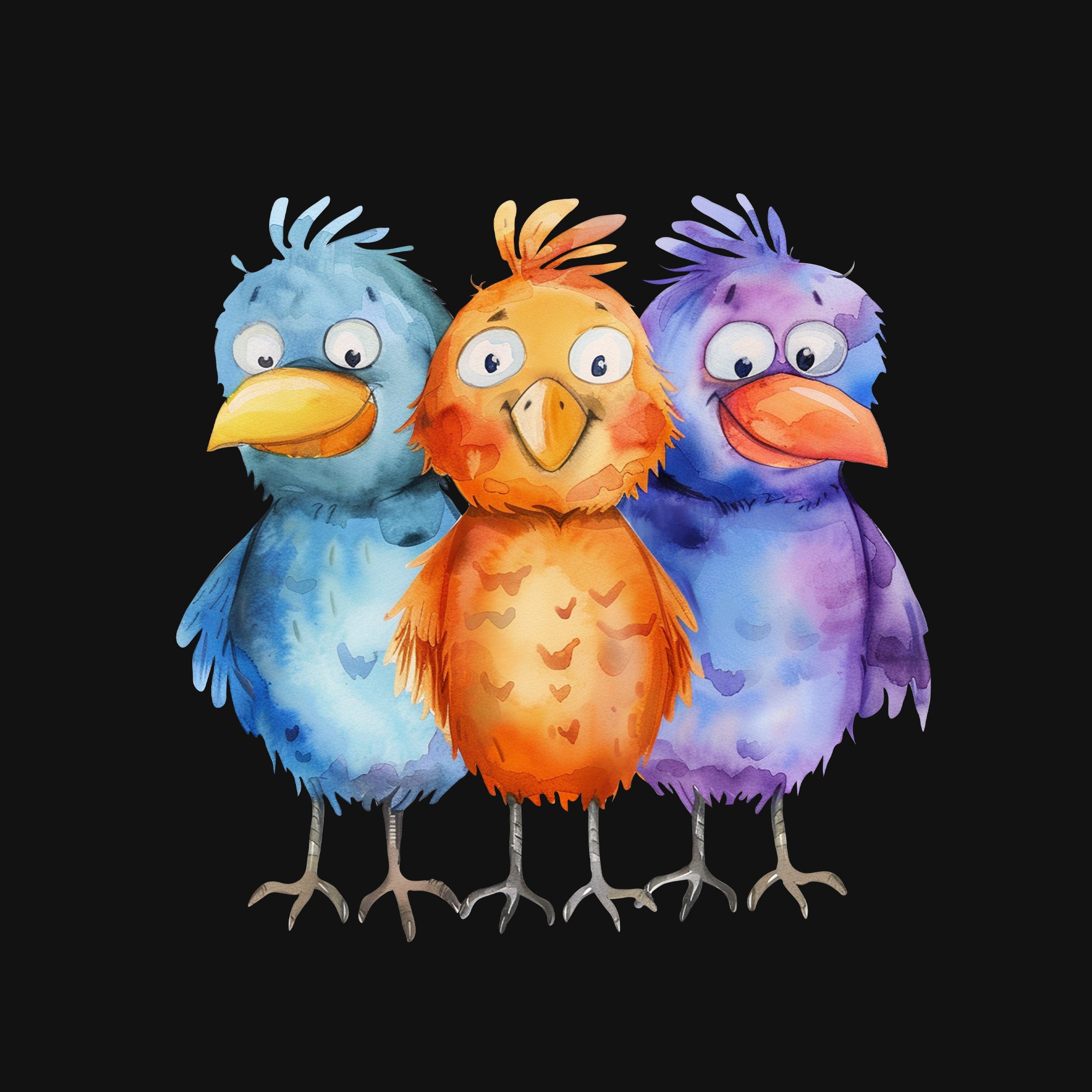 Funny Animal Clipart, Spring Birds Watercolor Painting - Etsy