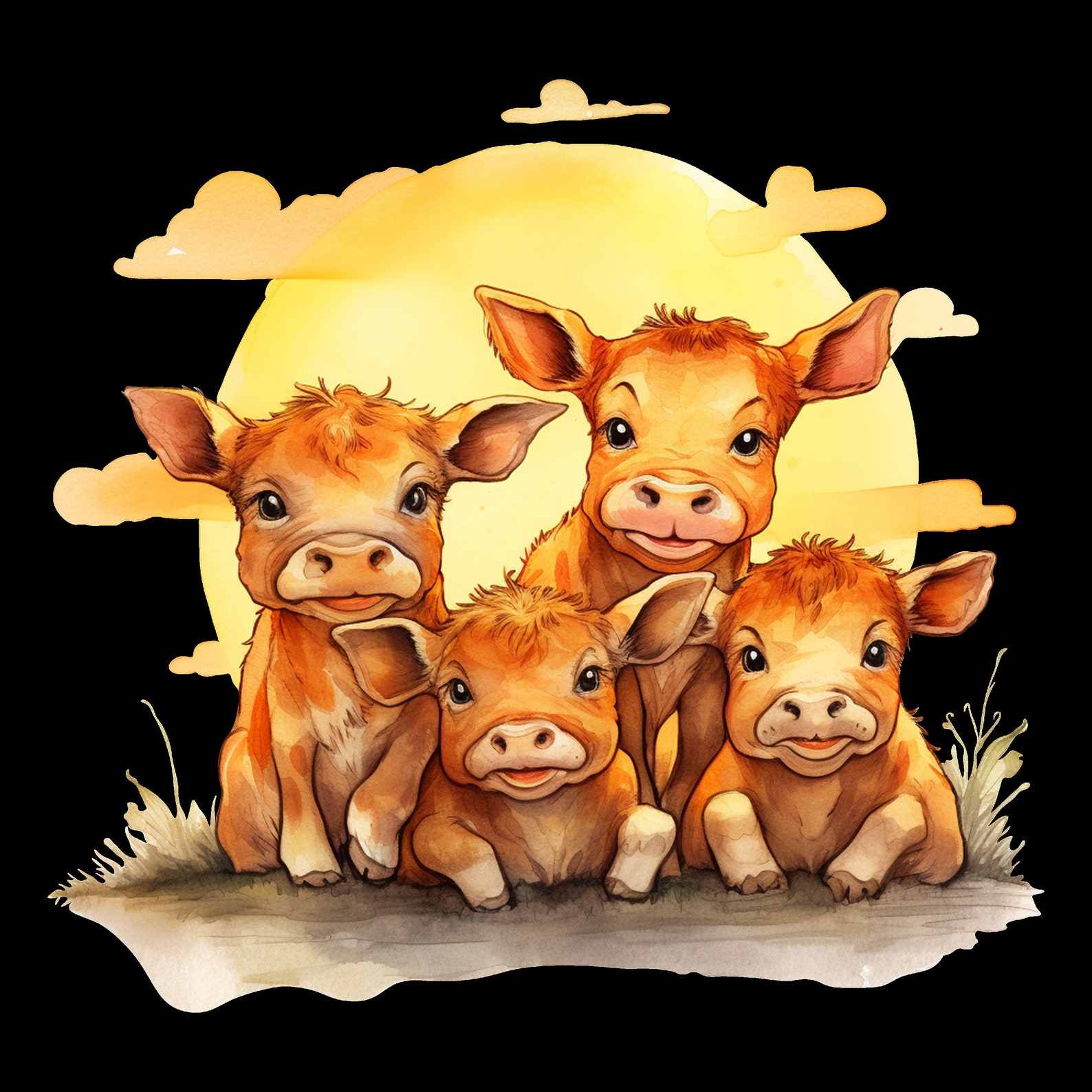 Animal Clipart Set of 4 Summer Time in a Farm Sheep, Little Cow, and ...