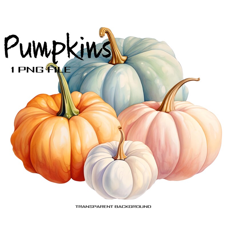 Autumnal Pumpkin Watercolors, Digital PNG Clipart - Etsy