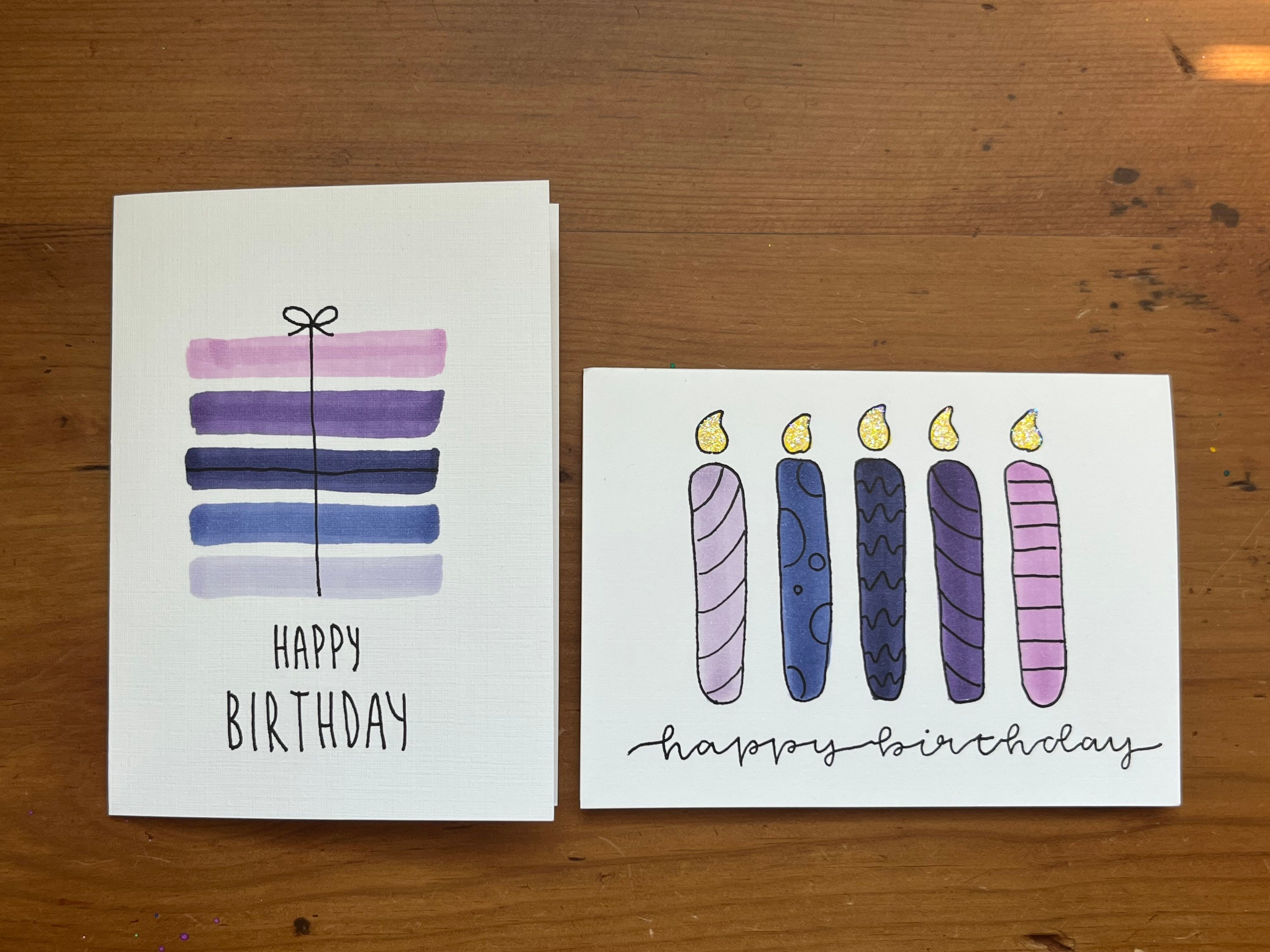 Handmade Purple Happy Birthday Cards | Two Pack | - Etsy