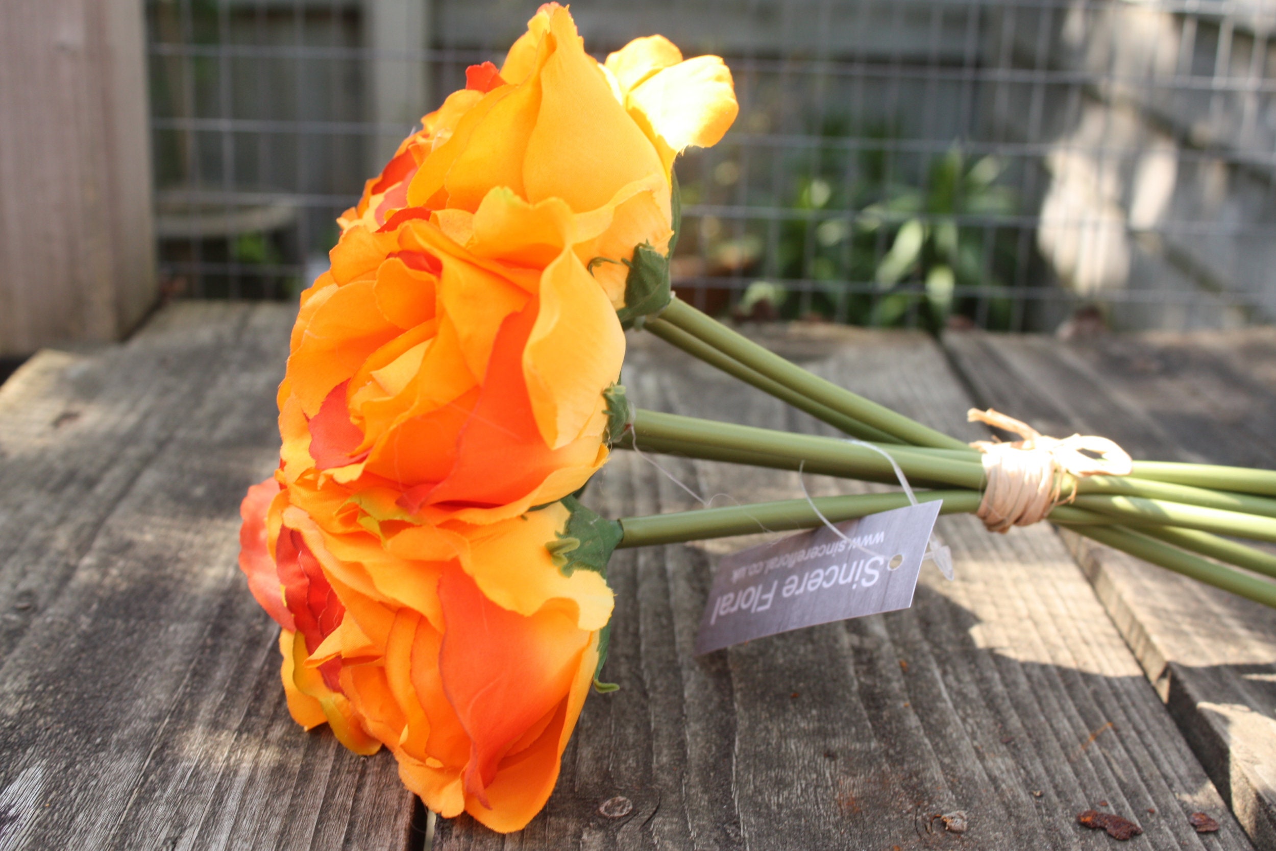 7 X Rich Orange Silk Roses 7cm on Individual Wired Stems Tied - Etsy UK