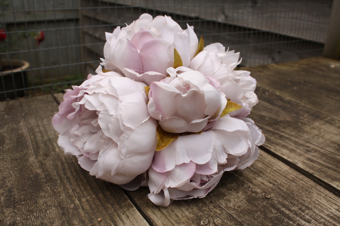 5 X Pale Silver Grey Silk Peony Flowers & Bud Tied Bunch / - Etsy