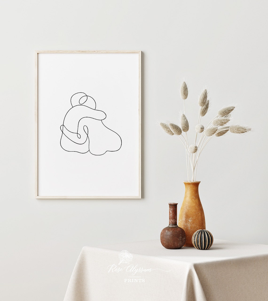 Man and Woman Hug Print Art, Hug Line Drawing Wall Decor, Husband and ...