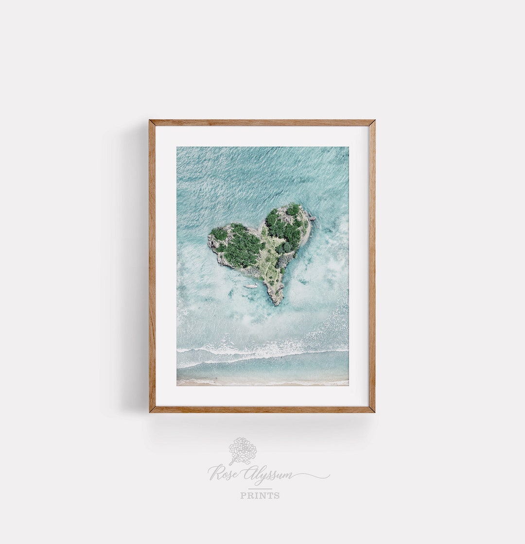 Heart Island Print Art, Romantic Island Wall Decor, Love Island Wall ...