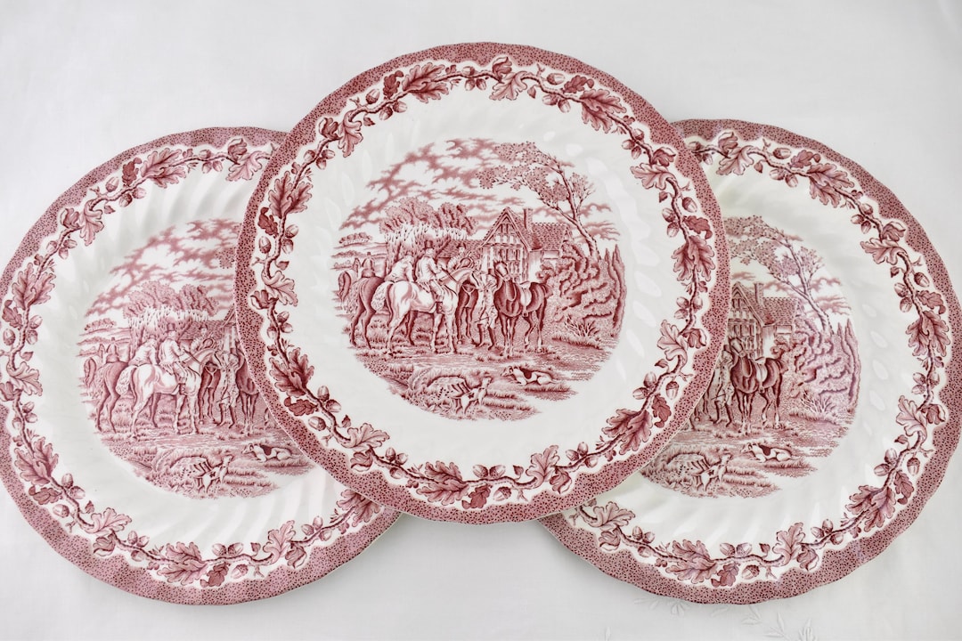 Set of 3 Myotts Country Life Dinner Plates Red Pink Transfer - Made in ...