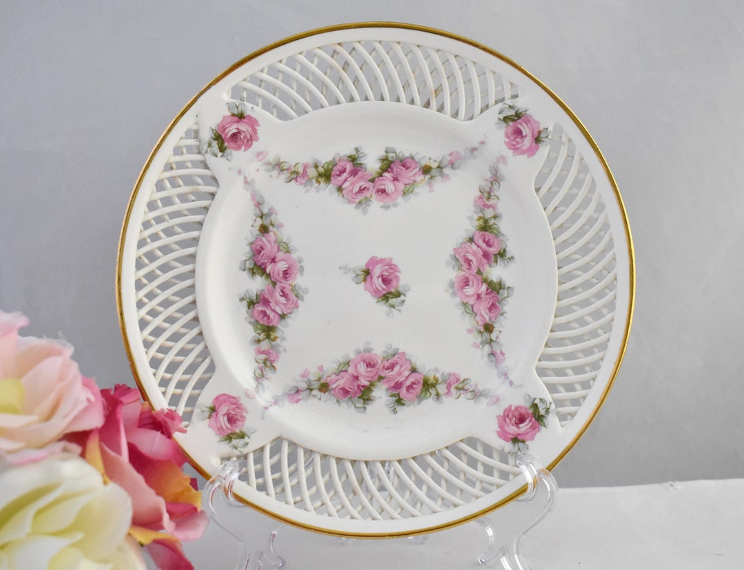 Max Roesler Reticulated Pink Roses Plate - Vintage Decor Plate - Etsy