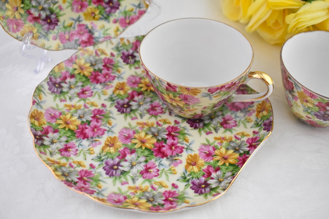 Vintage Arnart Spring Garden Chintz Two Snack Sets Made in Japan - Etsy