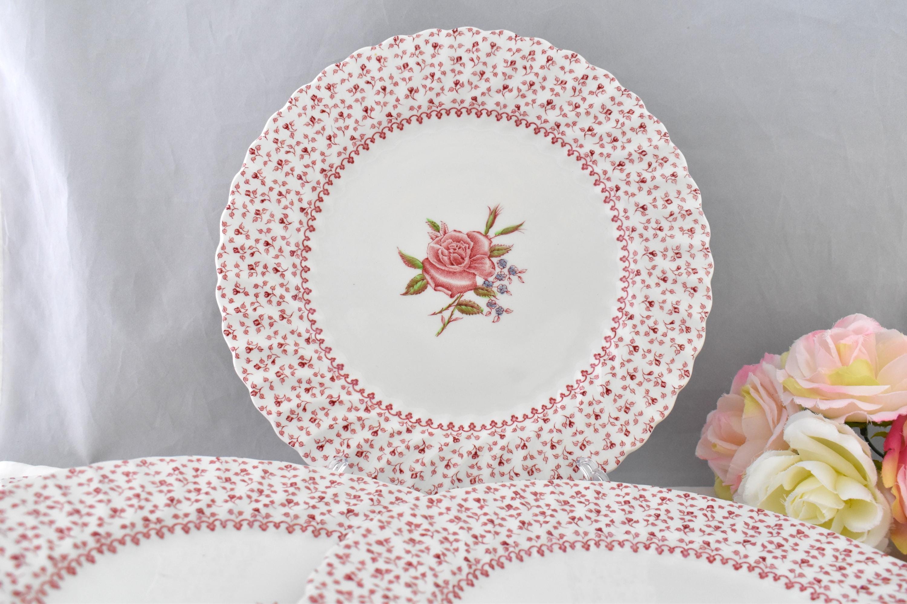 Set of 4 Rose Bouquet Dinner Plates Multi-color Transfer - Made in ...
