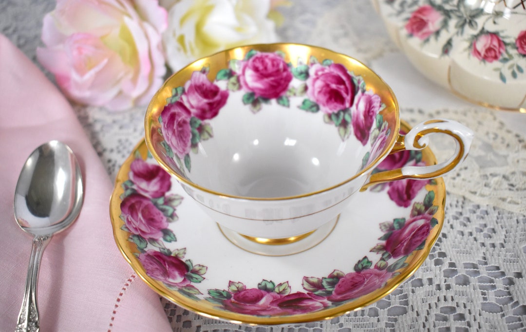 Tuscan Pink Roses Tea Cup and Saucer -heavy Gold Border - Tuscan Rose ...