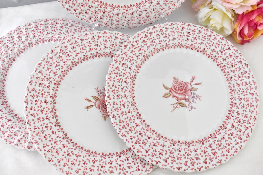 Set of 4 Rose Bouquet Dinner Plates Multi-color Transfer - Made in ...