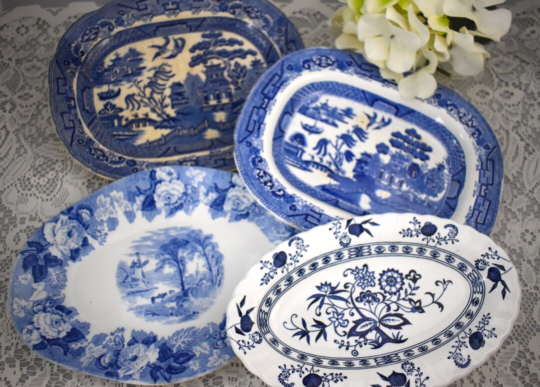 Vintage Small Blue and White Oval Plates - Choice - Blue Willow - Etsy