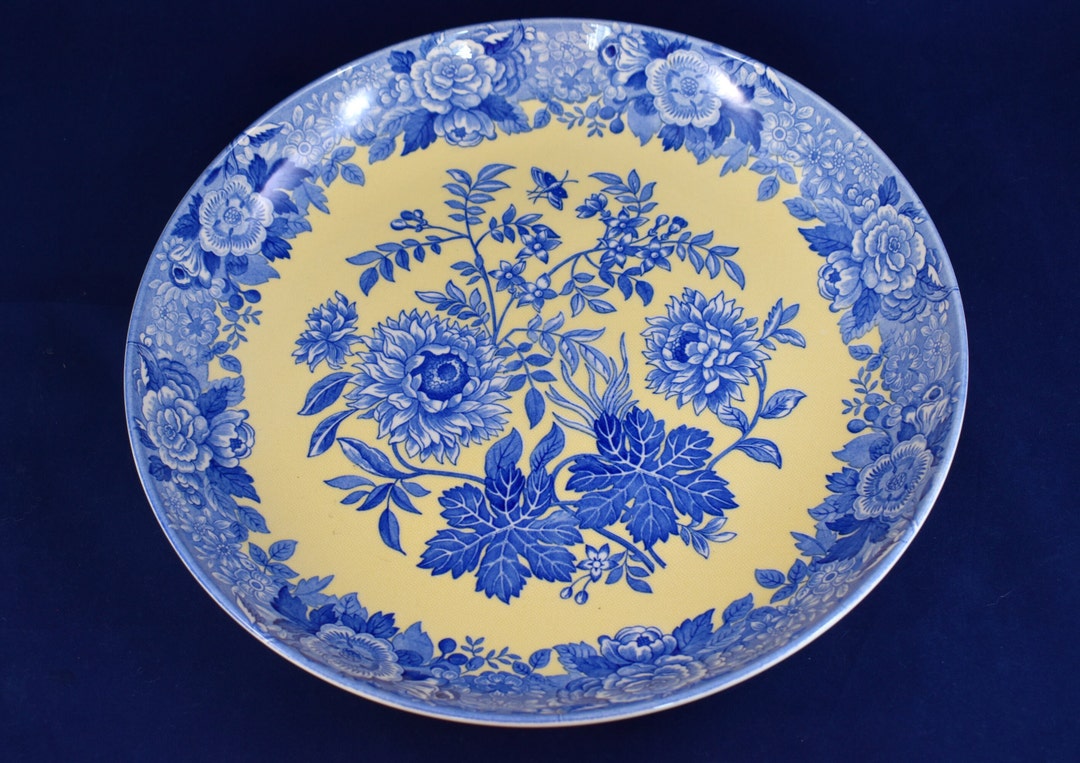 Large Shallow Bowl - Spode Jasmine Yellow Blue Transferware - Pasta ...