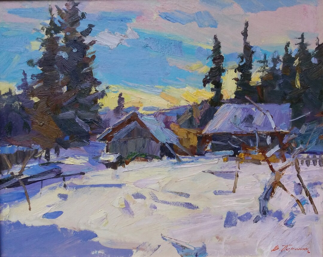 Original Oil Painting, Winter Landscape, Rural Landscape, Snow, Winter ...